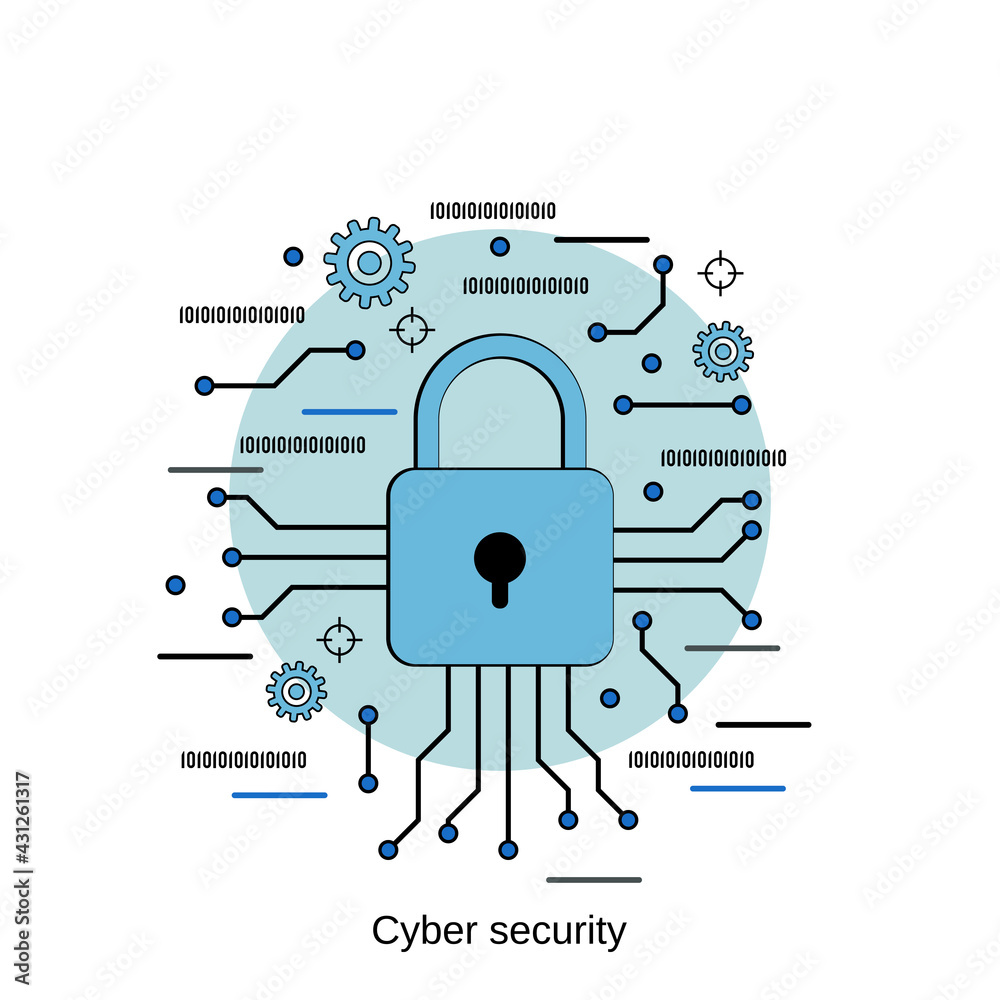 Cyber security, data protection, information security flat design style vector concept ...