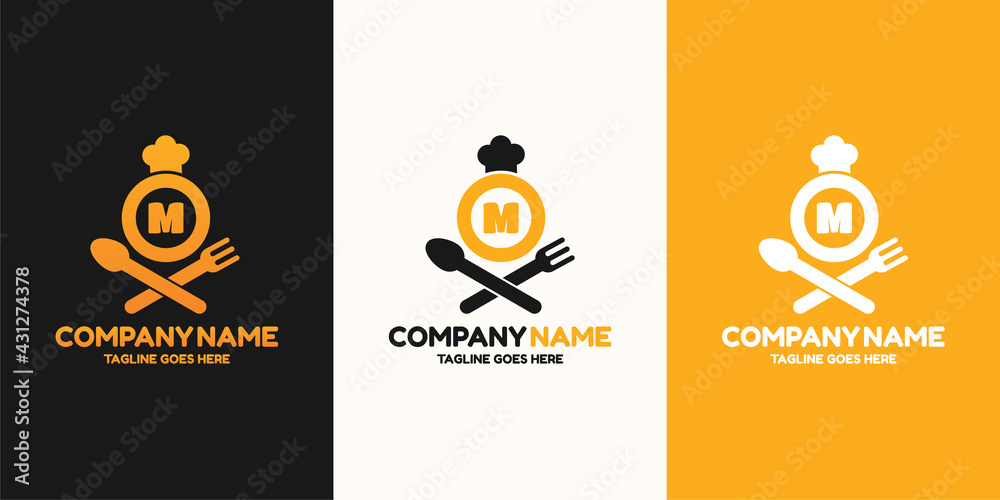 Initial letter M food Logo Design Template. Illustration vector graphic ...