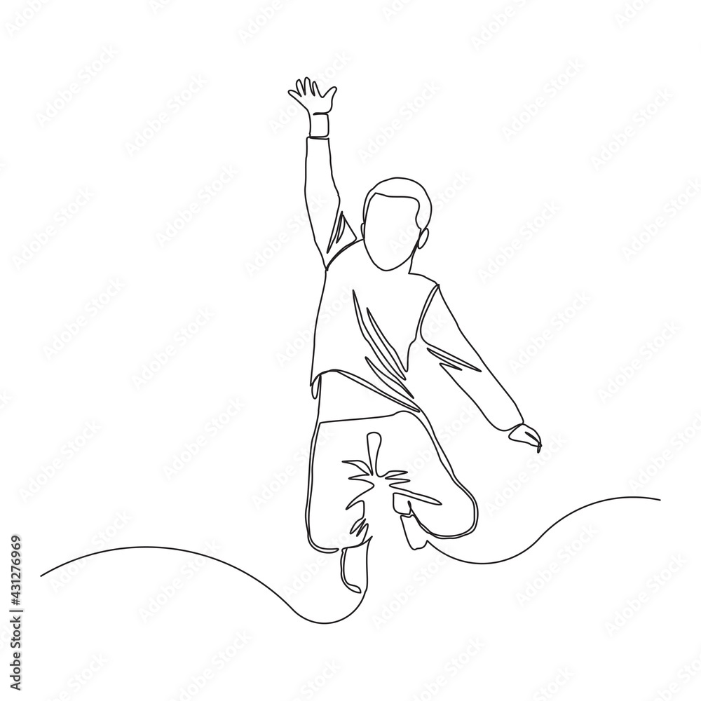 Vecteur Stock Continuous line drawing of happy man boy children dancing ...