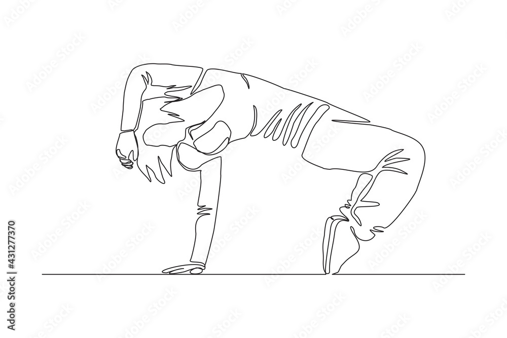 Continuous line drawing of woman break dancer hand stand. Single one ...
