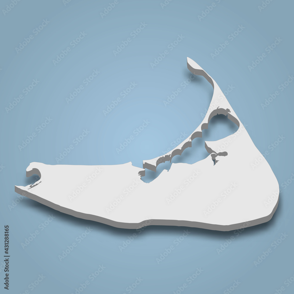 3d isometric map of Nantucket is an island in Massachusetts, isolated ...