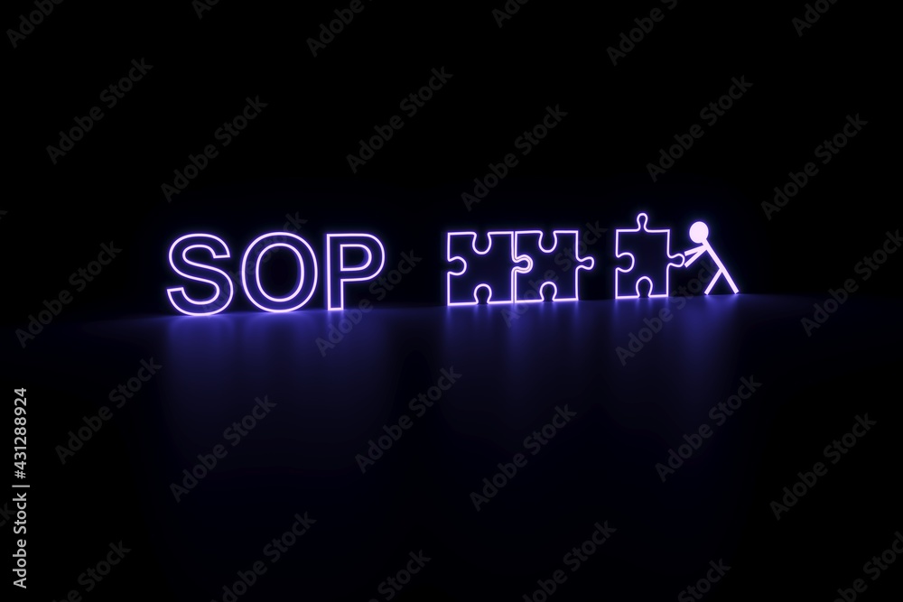 SOP neon concept self illumination background 3D illustration Stock ...