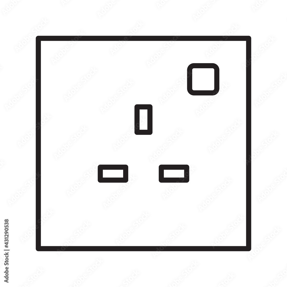 Three pin plug vector sketch icon isolated on white background. Three ...