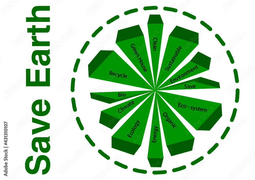 Go Green abstract 3d logo. Save the earth words. Science theme. Going ...