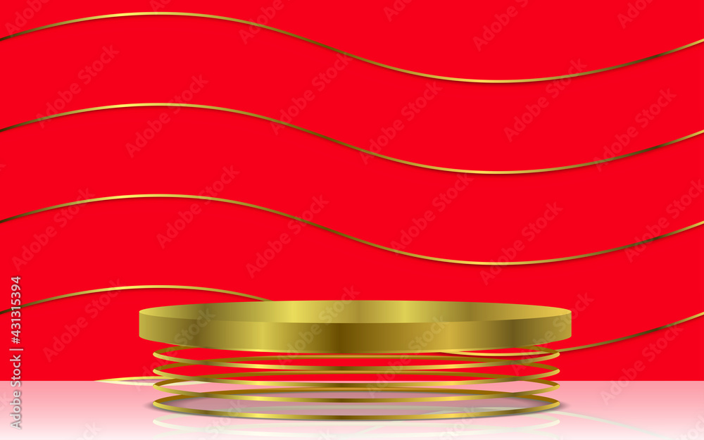 gold podium on gold spring with red and gold background in the white ...