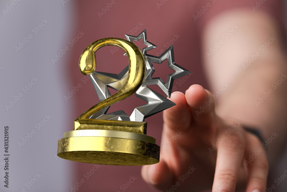 2nd two award in hand 3d Stock Photo | Adobe Stock