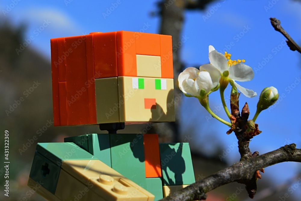 LEGO Minecraft action figure of Alex smelling beautiful spring white ...