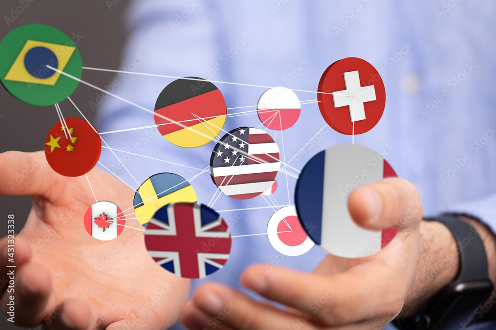 World map with all states and their flags,3d render. Stock Photo ...