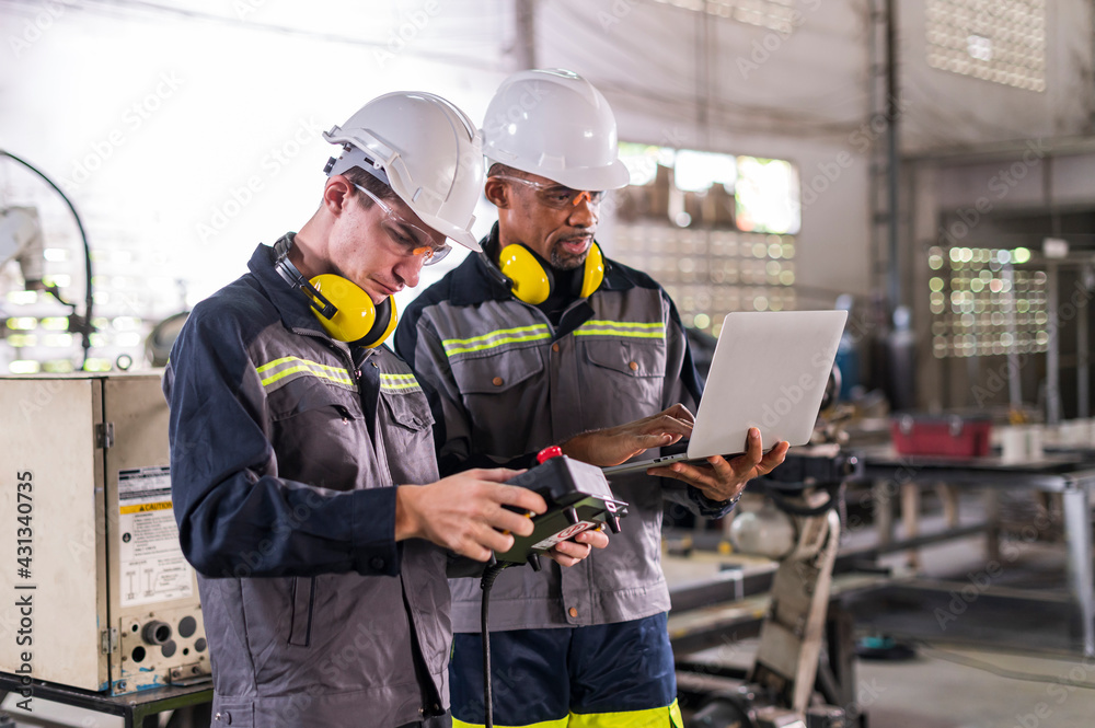 Robotics control engineers discussion and solve problems control panel ...