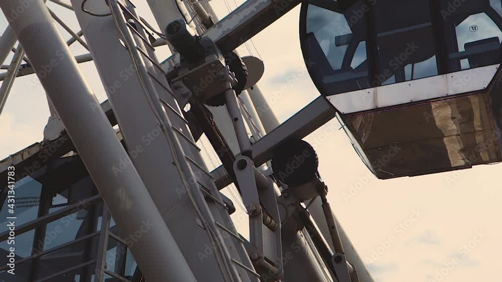 Ferris Wheel attraction. The mechanism of rotation of the wheel close ...