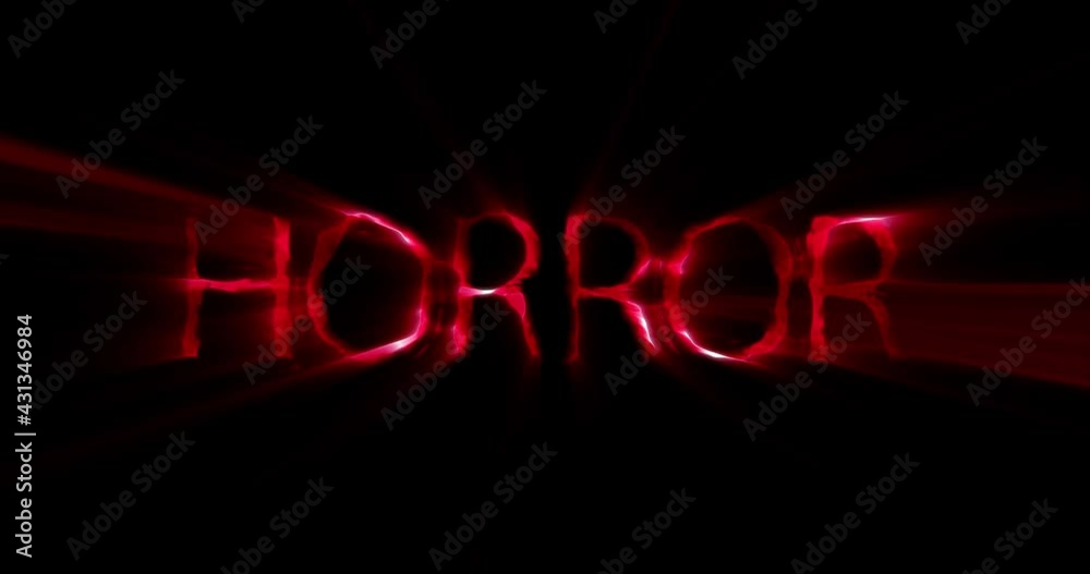 An endlessly looped black background with a scary HORROR text. Shining ...