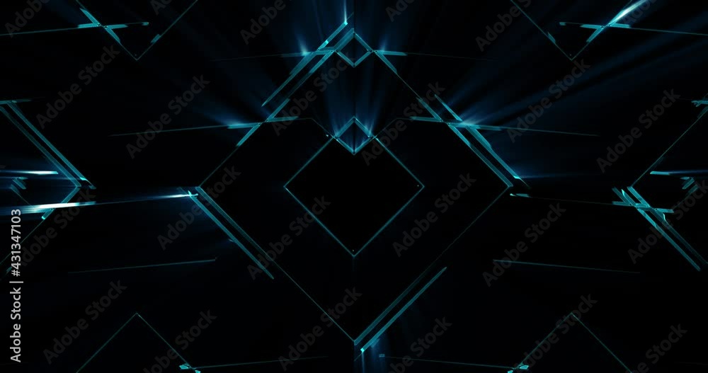 A minimalistic black background with flickering steel neon shapes. An ...