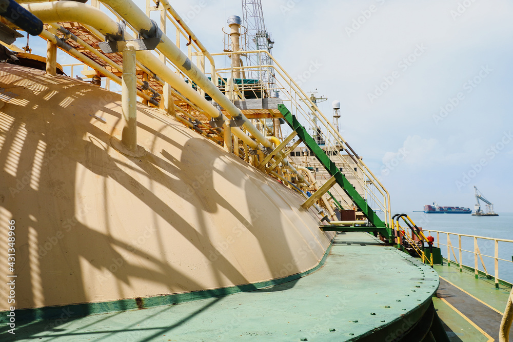 LPG gas tanker ship for liquefied gas transportation. gas filling ...