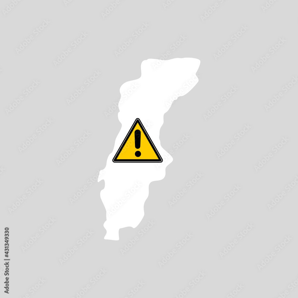 Sweden map with caution sign. Travel ban. Immigration, health, business ...
