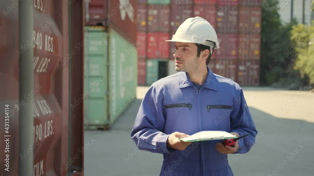 portrait Senior cargo manager hand hold radio control working process ...