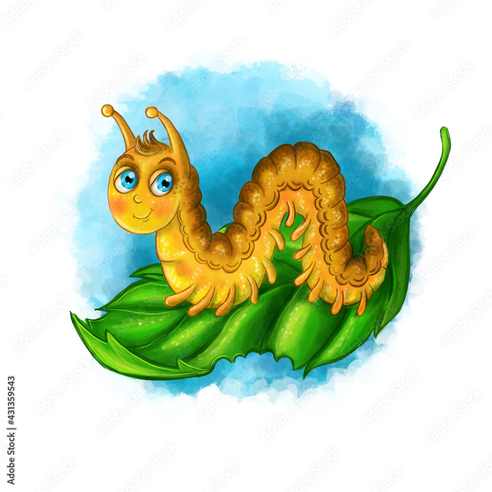 Children's illustration in digital style, cartoon caterpillar, an ...