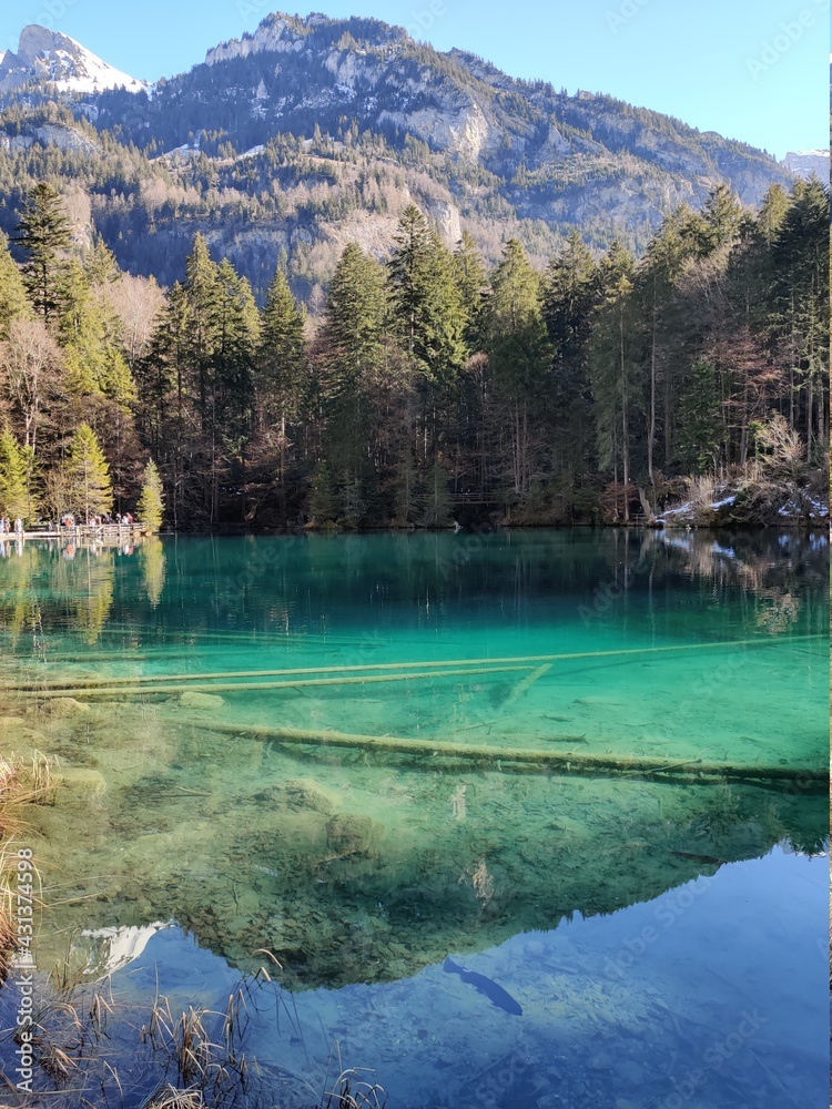 Blausee is a small lake, in Switzerland, in the Kander valley, known ...