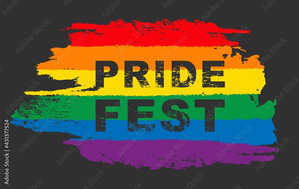 Pride month fest logo card with minority flag.Banner Love is love ...
