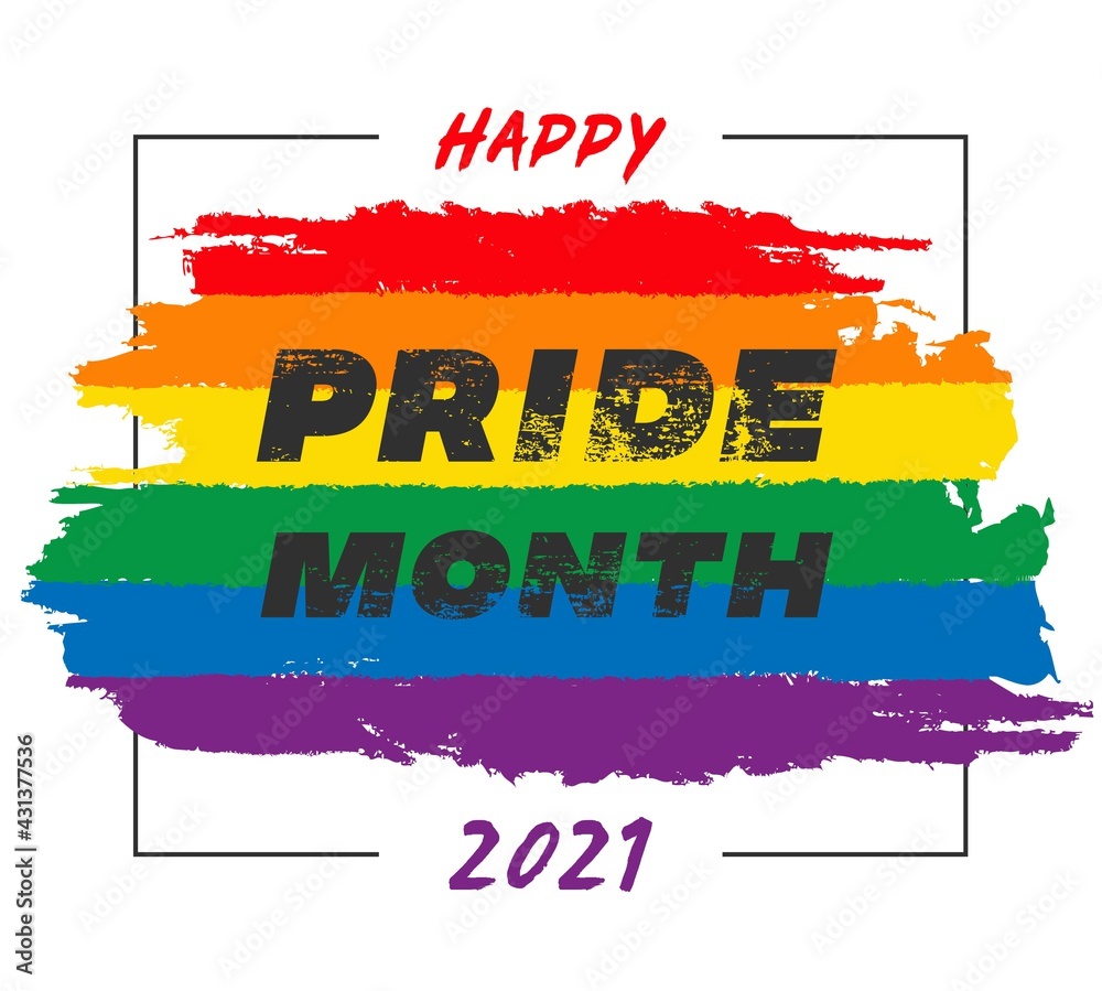 Pride month 2021 logo card with minority flag.Banner Love is love ...