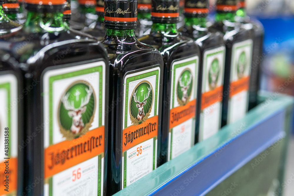 Tyumen, Russia-January 31, 2021: Jagermeister is a German strong ...