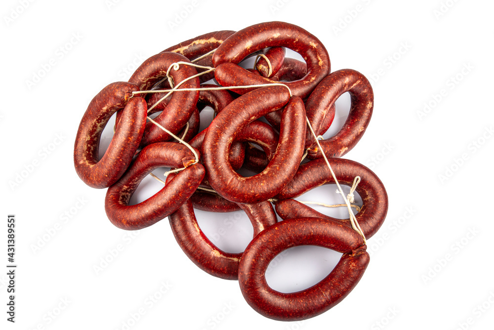 Turkish sausage kangal sausage. Homemade kangal soudjouk, isolated on a ...