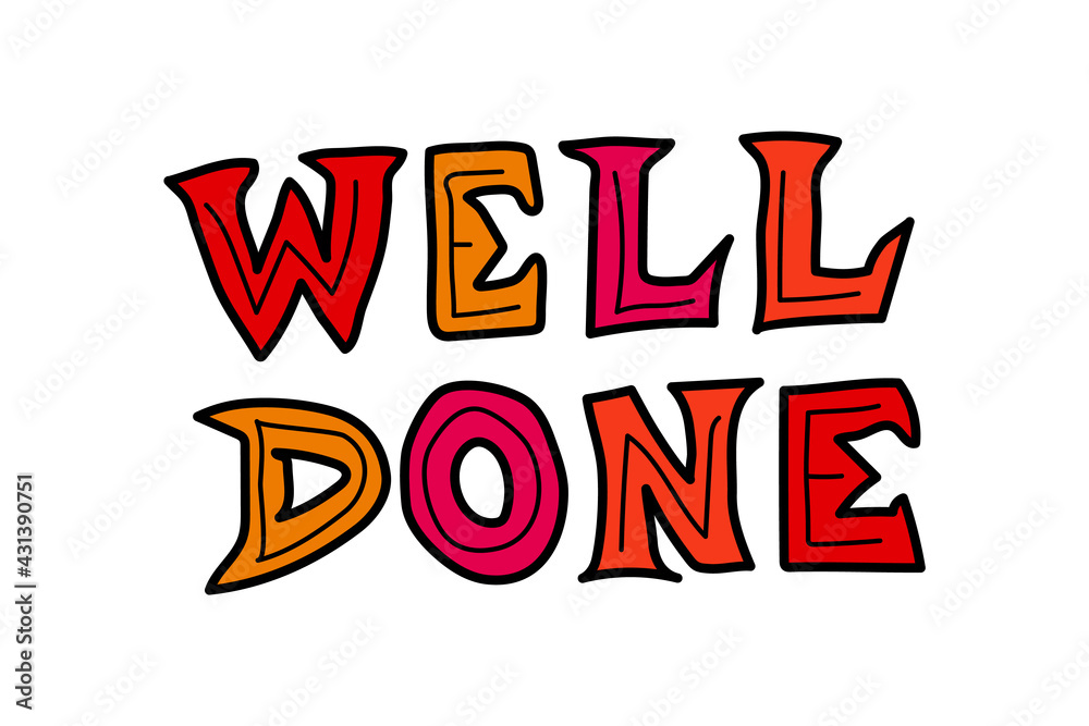 Vecteur Stock Retro cartoon style "Well done" lettering isolated on ...