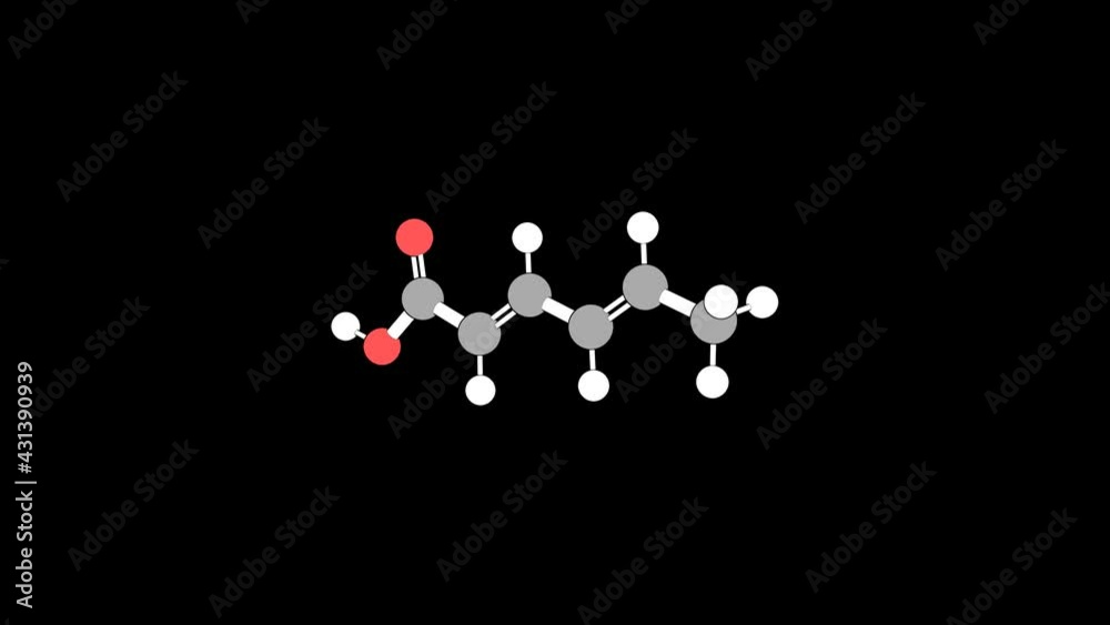360º realistic 3D view of Sorbic Acid as a seamless loop over a black ...