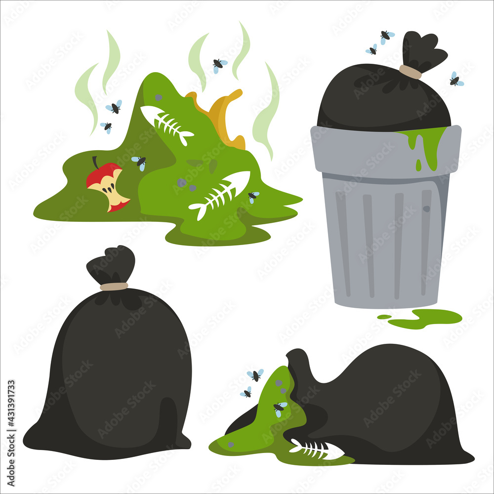 Set of elements related to garbage and environmental pollution. World ...