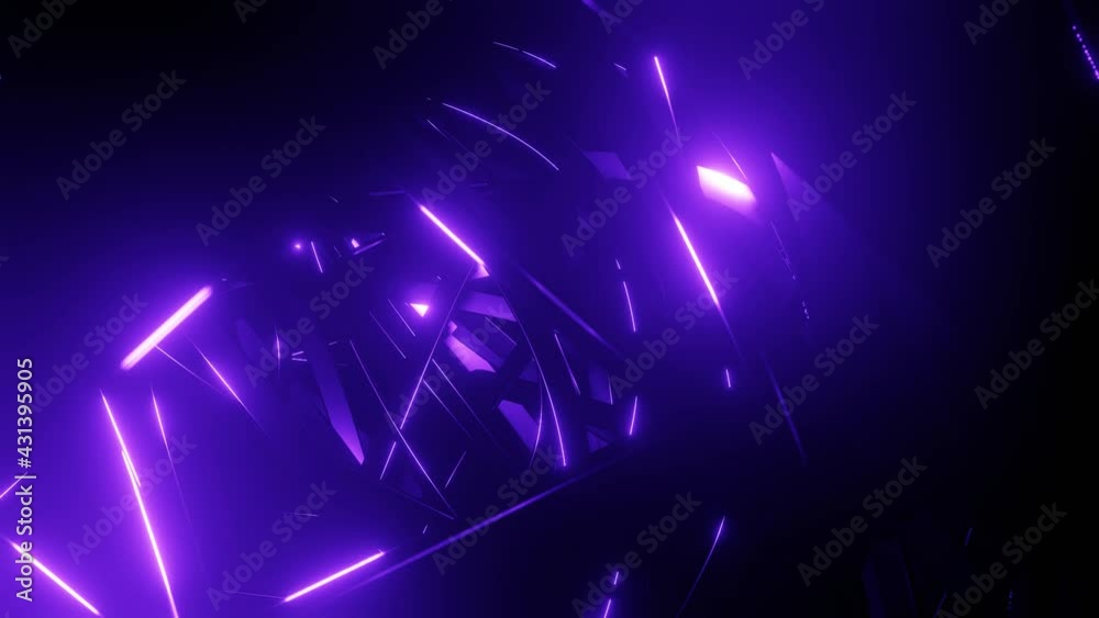 intersection of wire with purple neon glow on faces smoothly move in ...