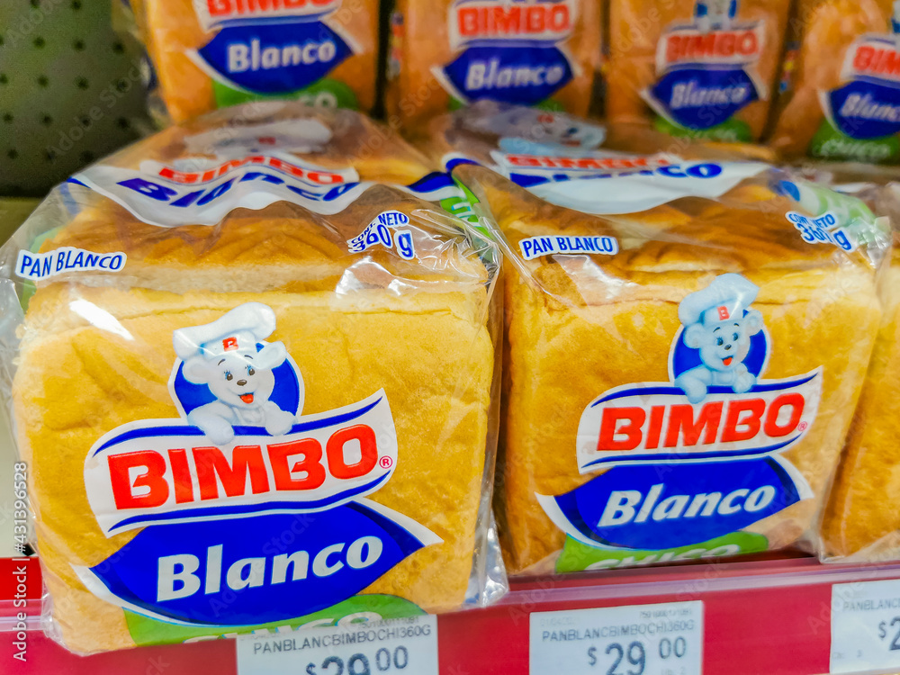 Bimbo white toast bread packaging in the supermarket in Mexico. Stock ...