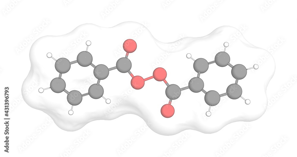 3D rendering of Benzoyl Peroxide with white transparent surface over a ...