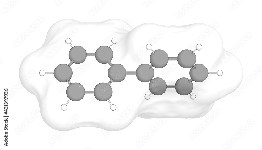3D rendering of Biphenyl with white transparent surface over a white ...