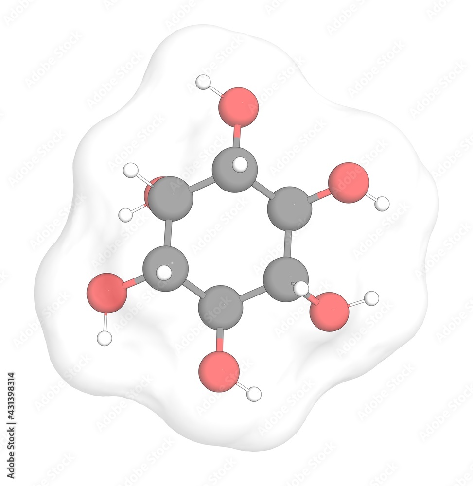 3D rendering of Myo-Inositol with white transparent surface over a ...