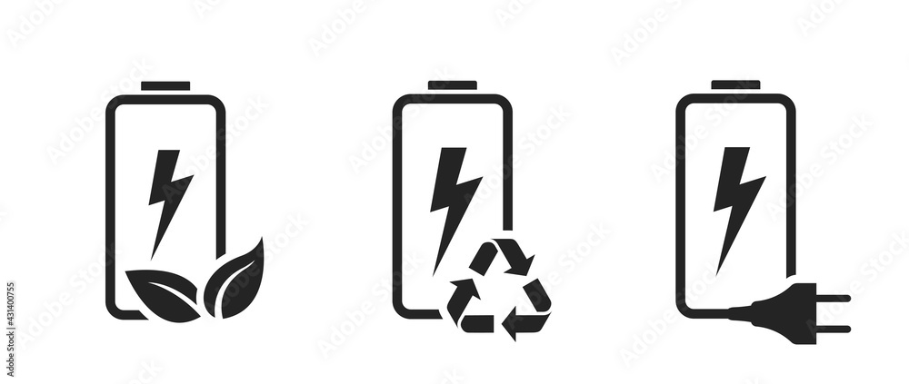 eco battery line icon set. renewable energy and environment symbol ...