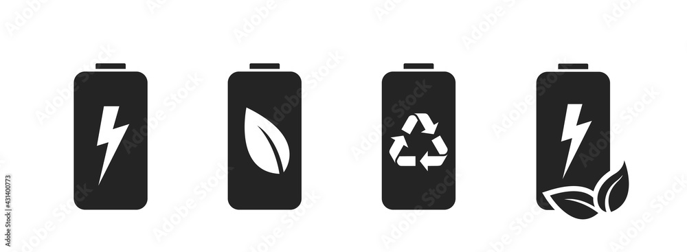 eco friendly battery icon set. green energy and environment symbol ...