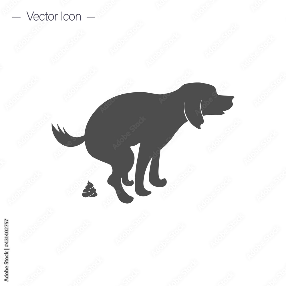 The dog and his droppings. Pooping dog. Vector icon isolated on white ...