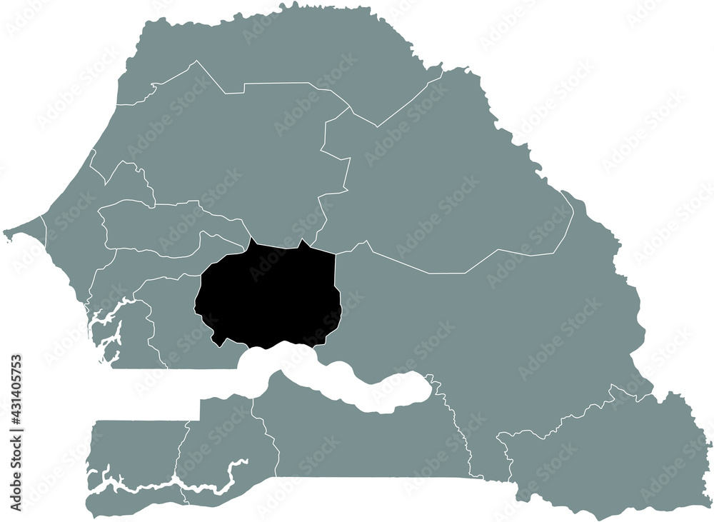 Black highlighted location map of the Senegalese Kaffrine region inside ...