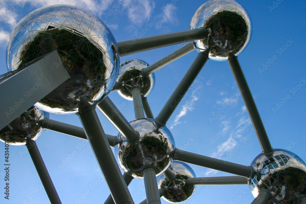BRUSSELS, BELGIUM, JULY 02: Front view of the Atomium monument with a ...