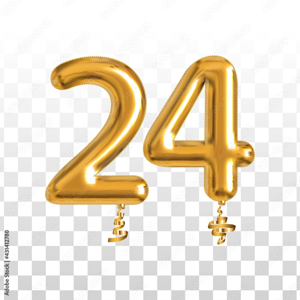 Vector realistic isolated golden balloon number of 24 for invitation ...