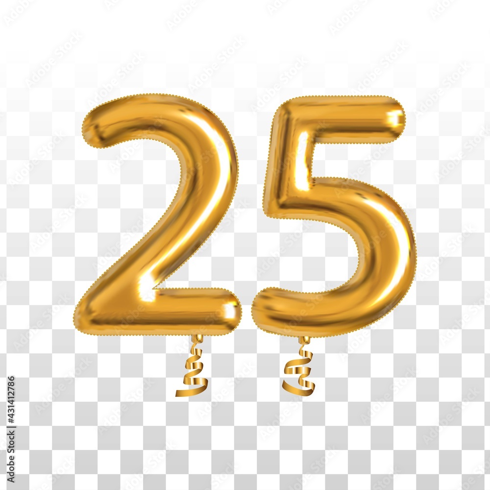 Vector realistic isolated golden balloon number of 25 for invitation ...