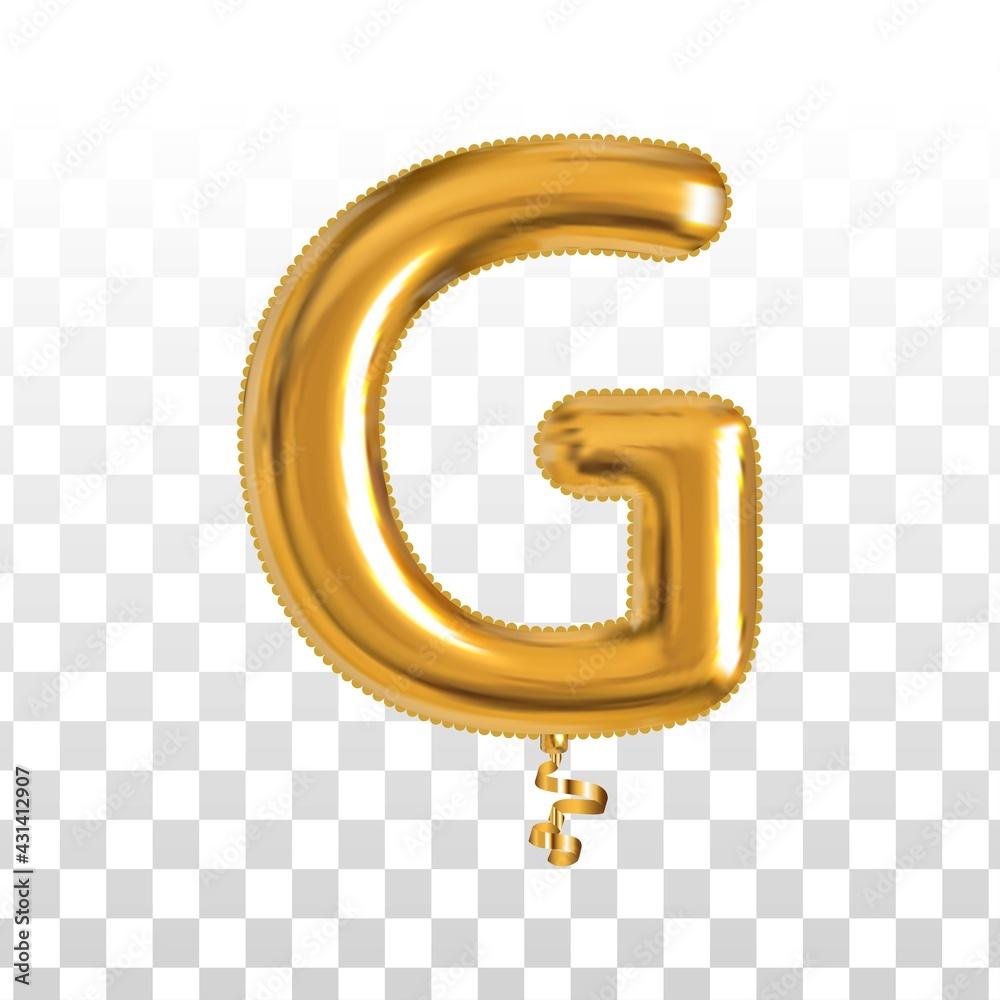 Vector realistic isolated golden balloon letter G on the transparent ...