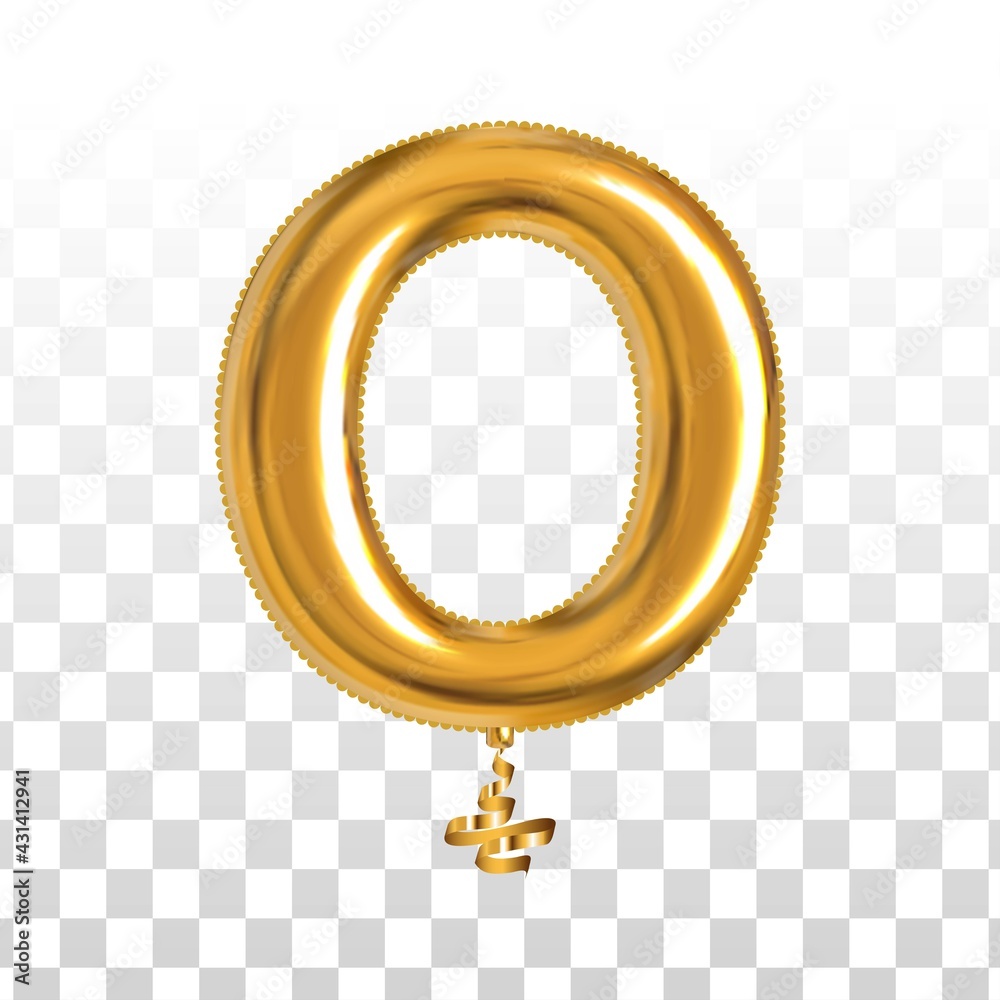 Vector realistic isolated golden balloon letter O on the transparent ...