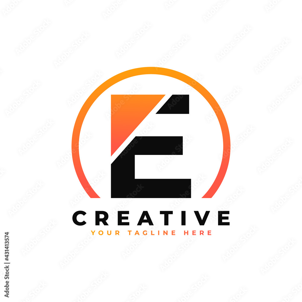 Letter E Logo Design with Black Orange Color and Circle. Cool Modern ...