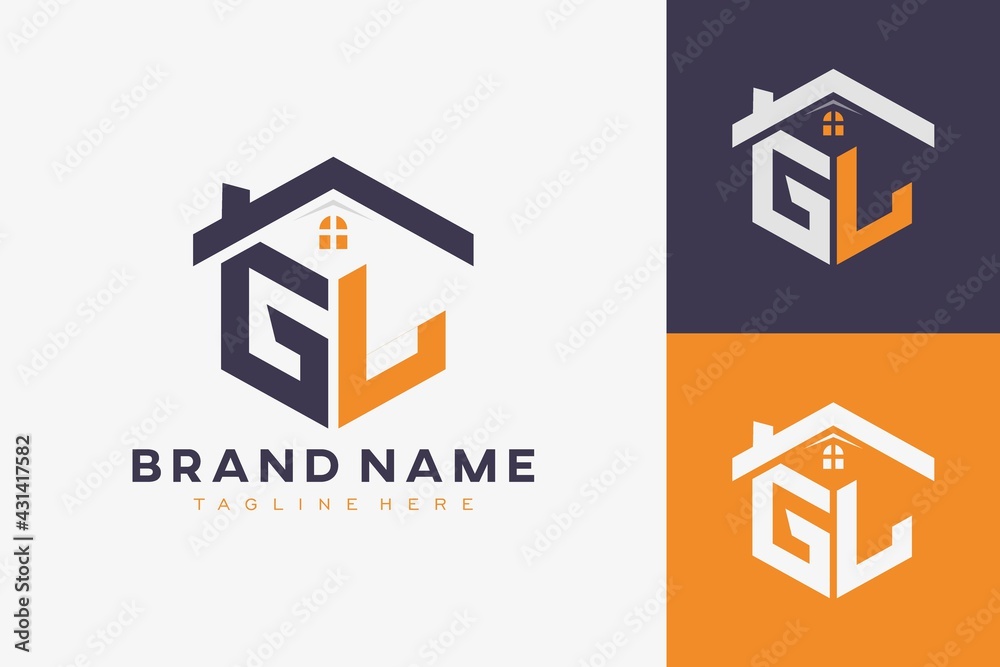 hexagon GL house monogram logo for real estate, property, construction ...