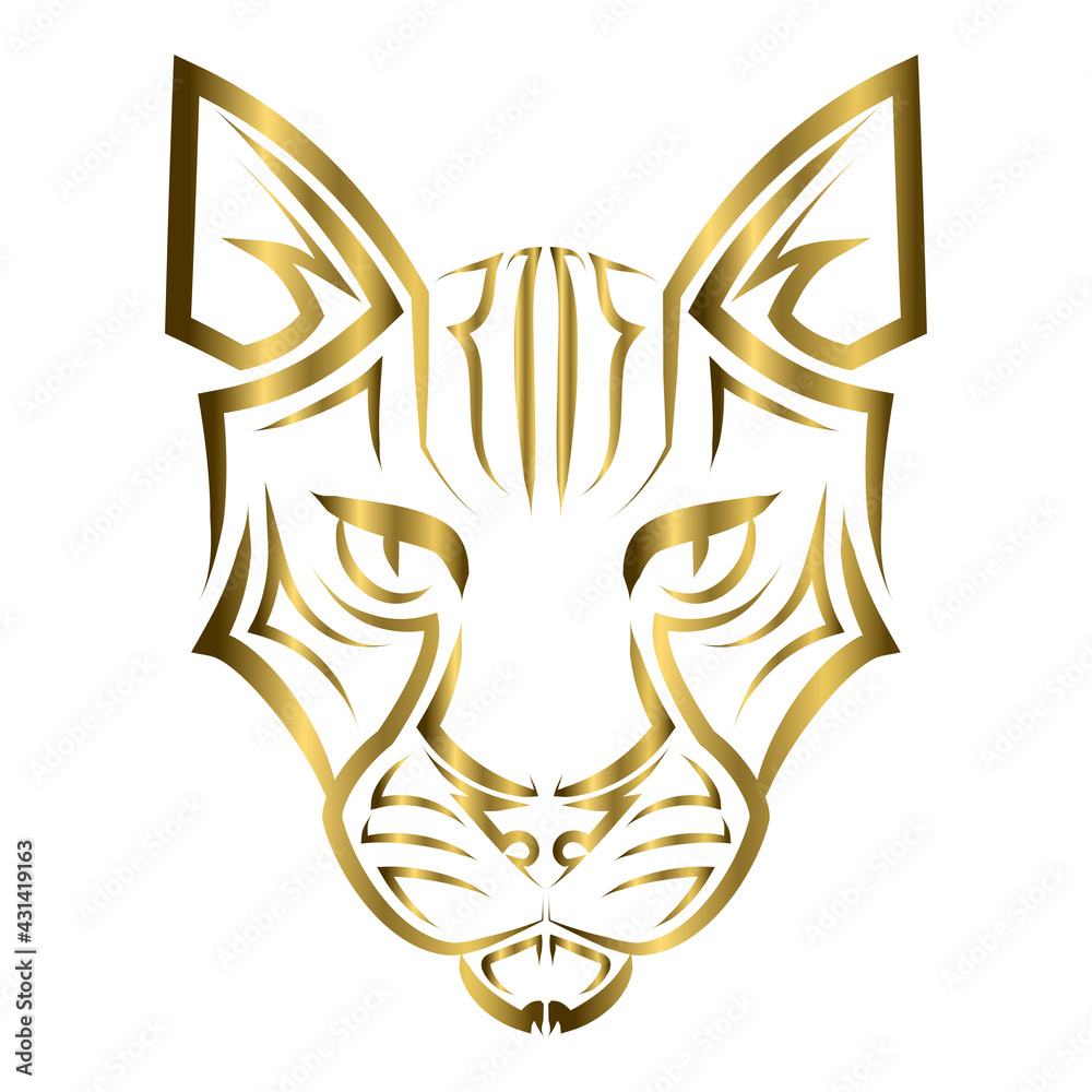 gold line art of cat head. Good use for symbol, mascot, icon, avatar ...