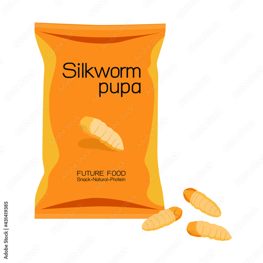 Silkworm Pupa Chrysalis insects deep-fried crispy in packaging snack ...