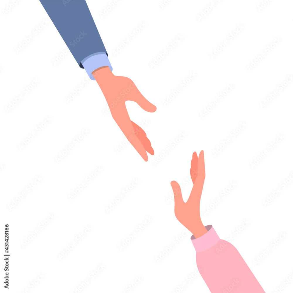 The man's hand reaches for the woman's hand. Concept: help, support ...