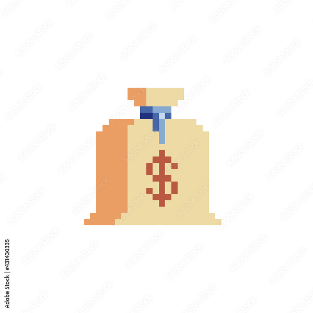 Money bag with dollar sign pixel art icon. Design for logo, sticker ...