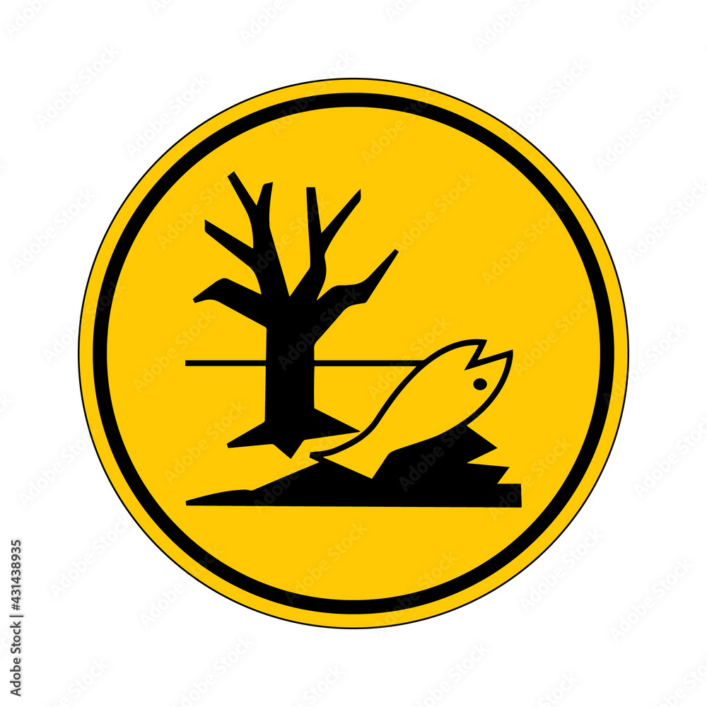 Pollutants to environment warning sign. Vector illustration of yellow ...