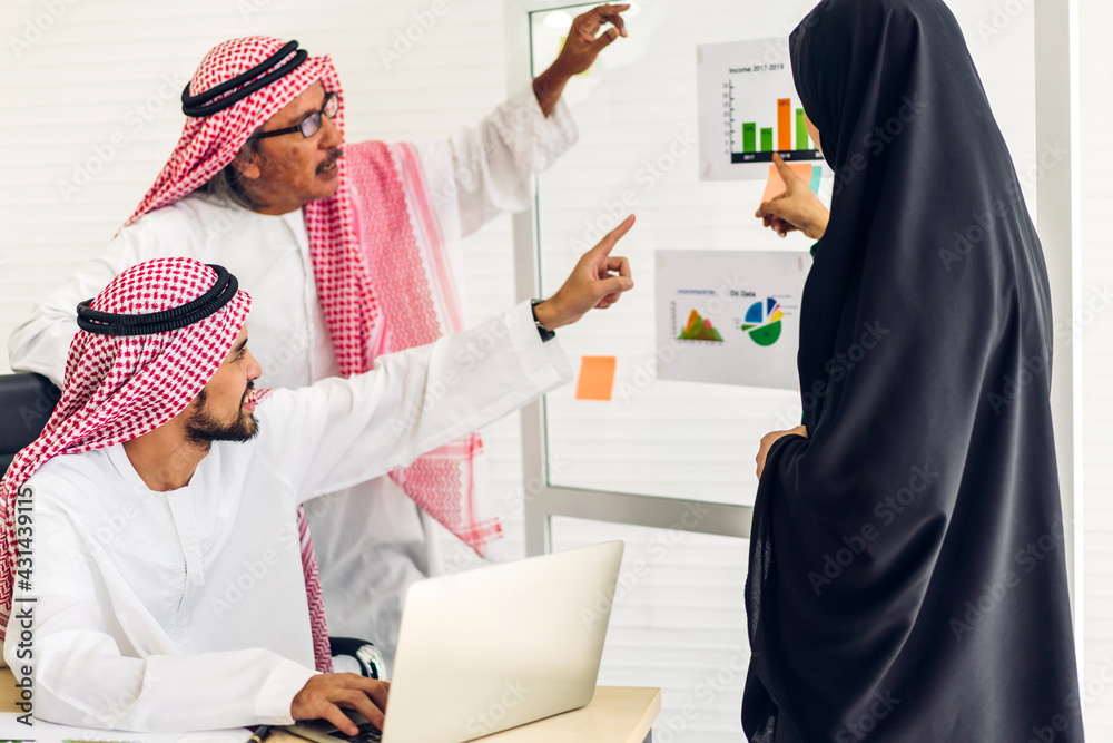 Successful of group collegue arab business people working with laptop ...